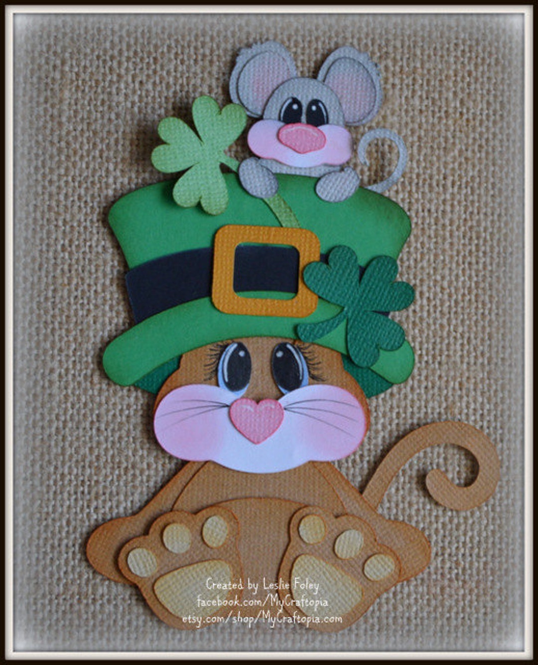 St. Patrick's Day Cat Mouse Premade Scrapbooking Embellishment Paper ...