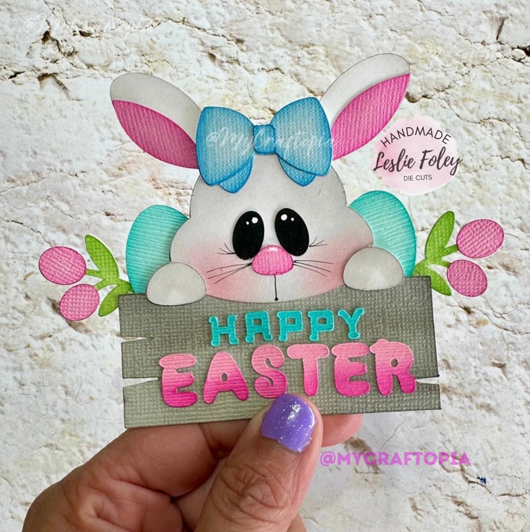 Happy Easter Title Spring Bunny Premade Embellishment Paper Piecing Die ...
