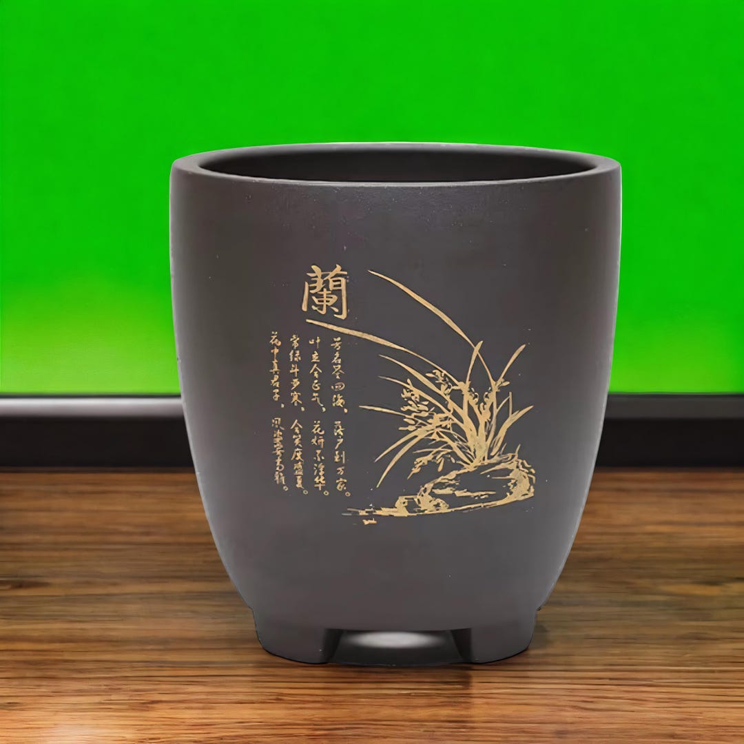 Poem Pot: Asian Style Succulent Planter With Gold Rice Plant - Etsy