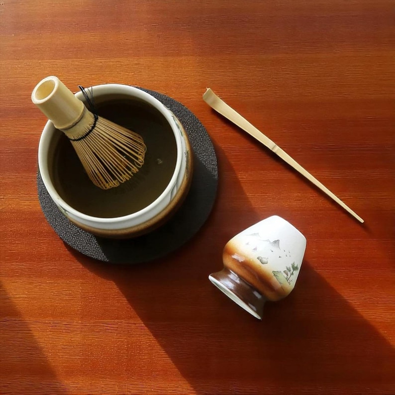 Japanese Style Matcha Bowl Set – Mountain Motif Handpainted | Includes ...