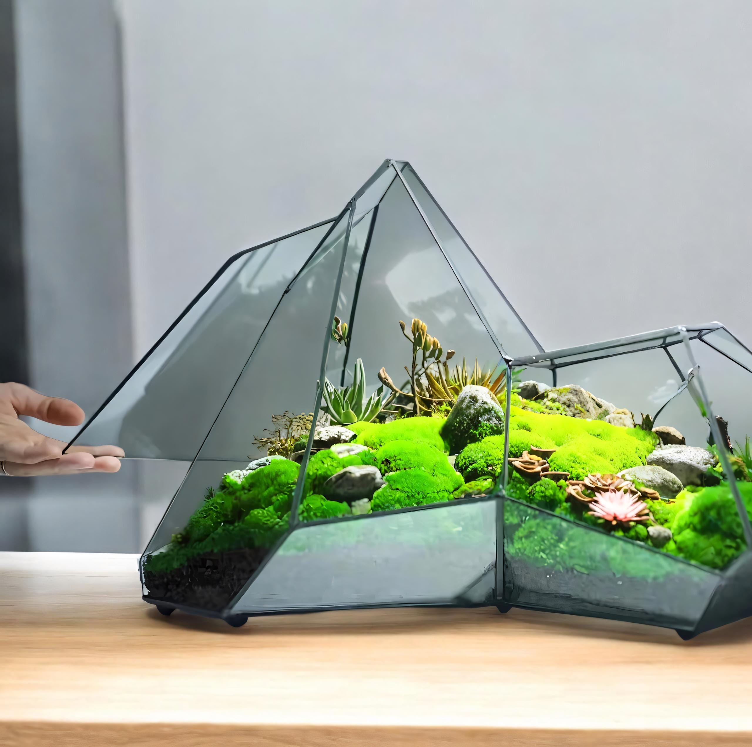 Large Geometric Glass Terrarium: Nordic Rainforest Vase, Desk Decor - Etsy