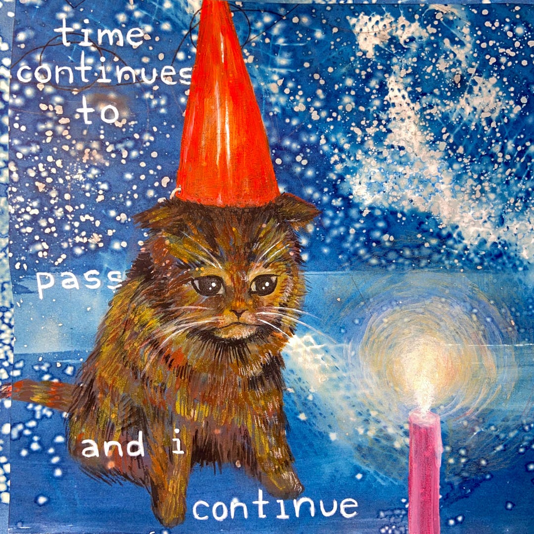 Cute Sad Birthday Cat Meme Painting - Etsy