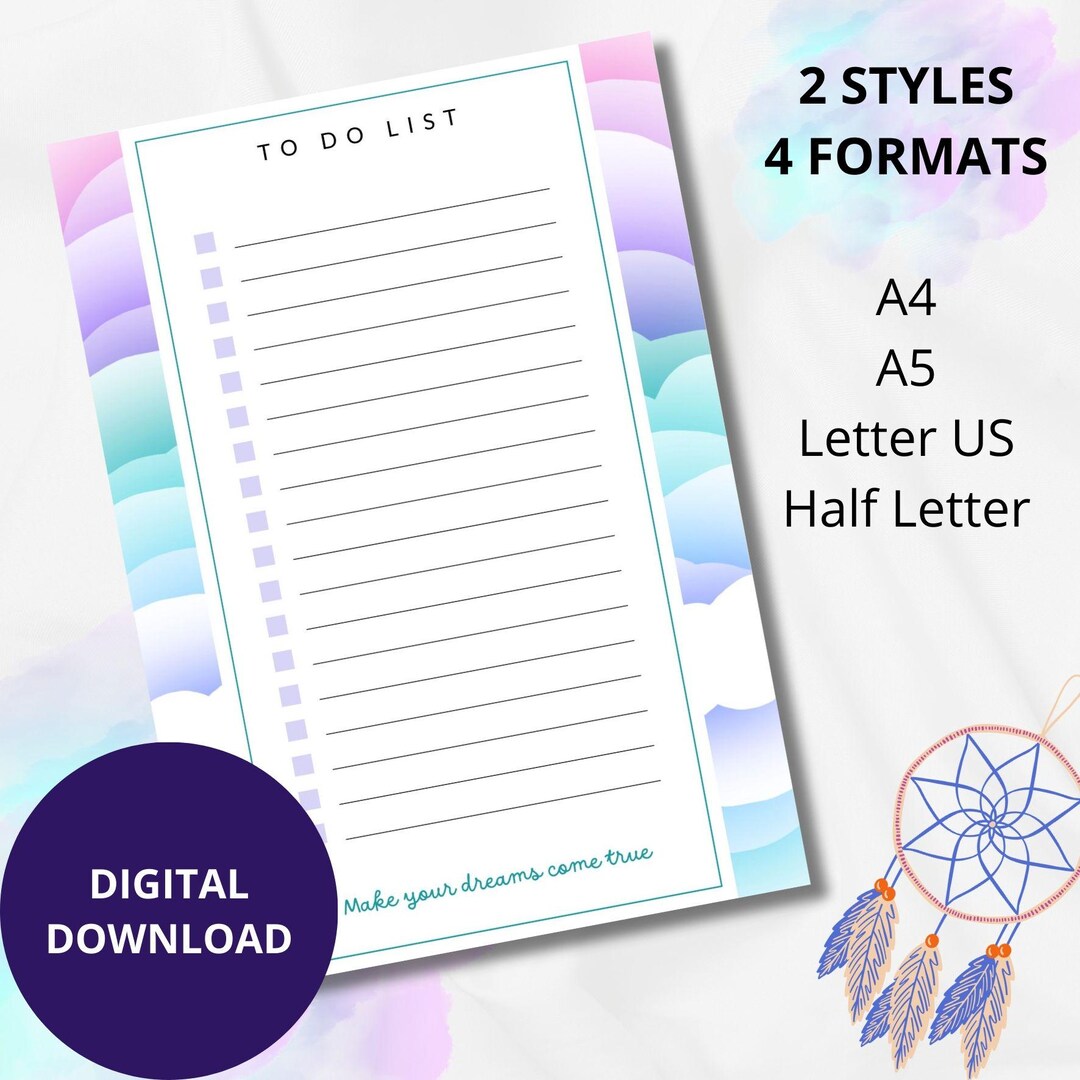 Digital "dream" Theme To-do List / Printable To-do List / PDF / Wish ...