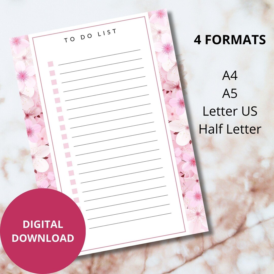 Digital Spring To-do List to Print / Cherry Blossom Task List PDF / 4 ...