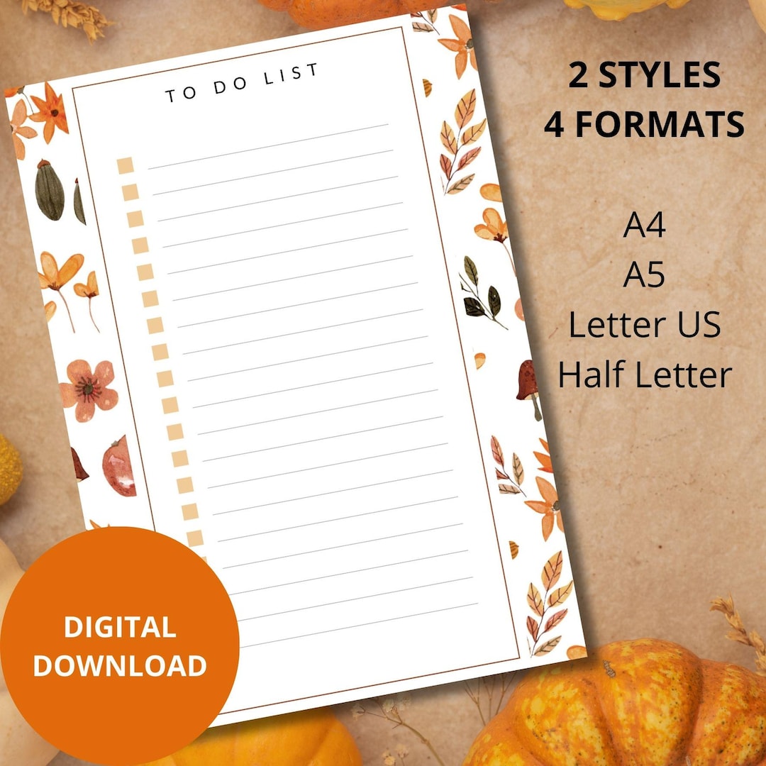 Digital Autumn To-do List to Print / Downloadable PDF Task List / 4 ...