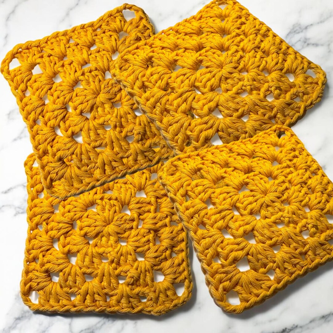 Yellow Granny Squares Crochet Set 11x11 Cm (4.3”) Cotton Yarn Handmade ...