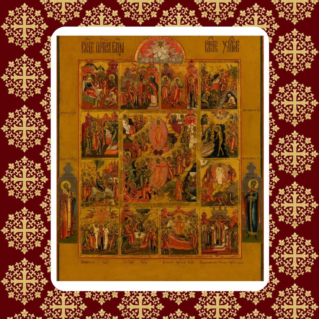 Resurrection of Lord Jesus Christ With the Twelve Great Feasts. Wooden ...