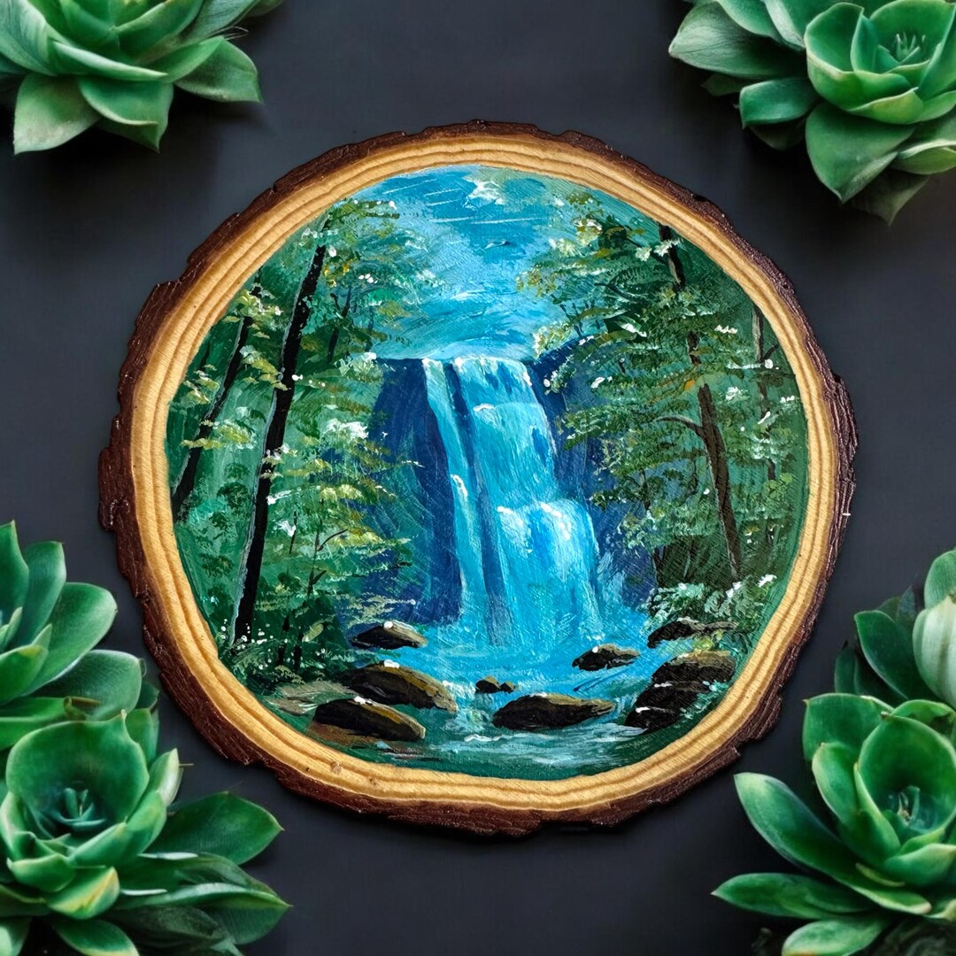 Waterfall in the Forest - Decorative Painting, Wood Painting, Hand ...