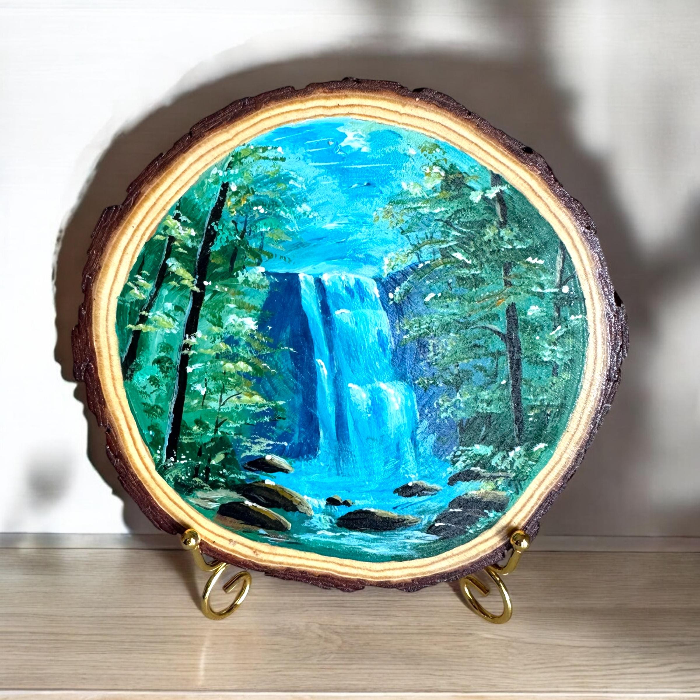 Waterfall in the Forest - Decorative Painting, Wood Painting, Hand ...