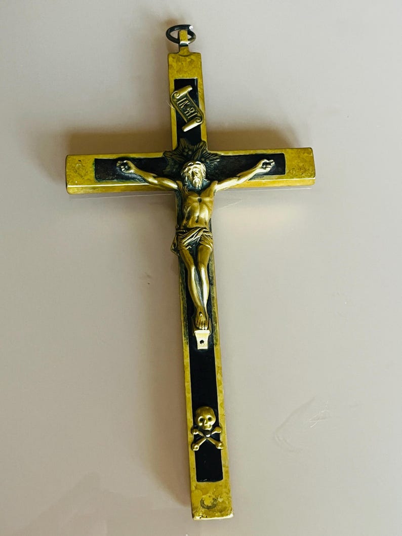 Vintage Brass Crucifix Jesus on the Cross With Skull Religious Wall ...
