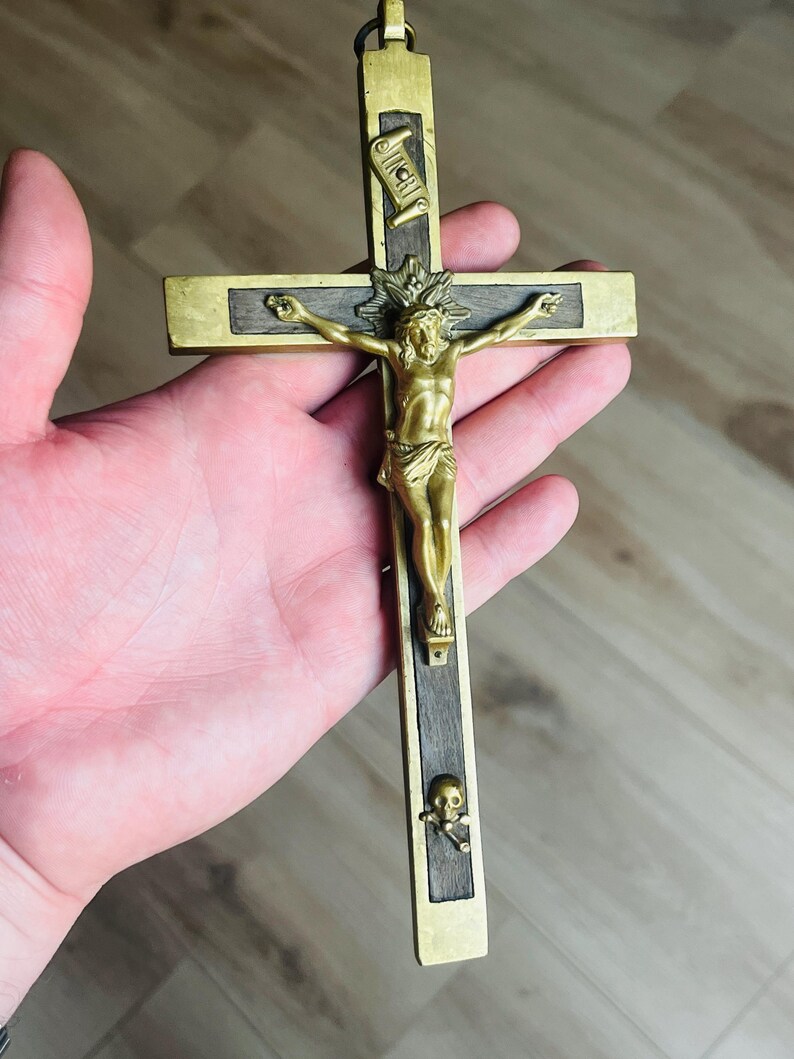 Vintage Brass Crucifix Jesus on the Cross With Skull Religious Wall ...