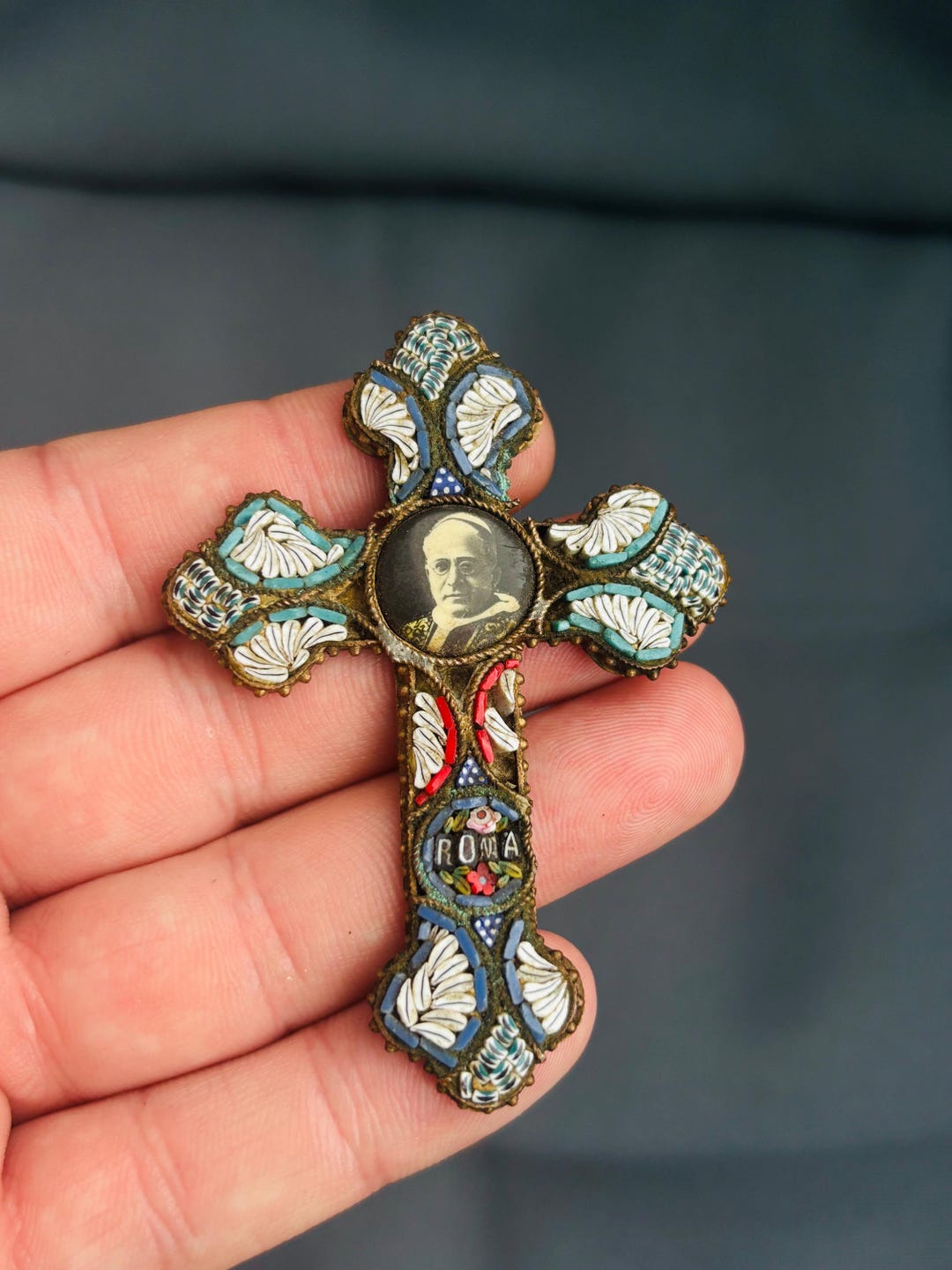 Antique Italian Micro Mosaic Christian Cross Pendant – Religious ...