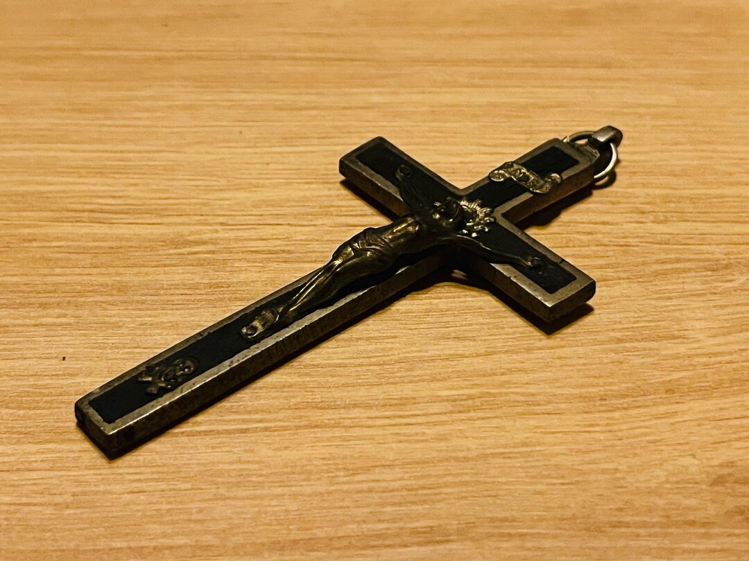 Antique Catholic Crucifix With Black Cross , Metal, Germany 1950 - 1955 ...