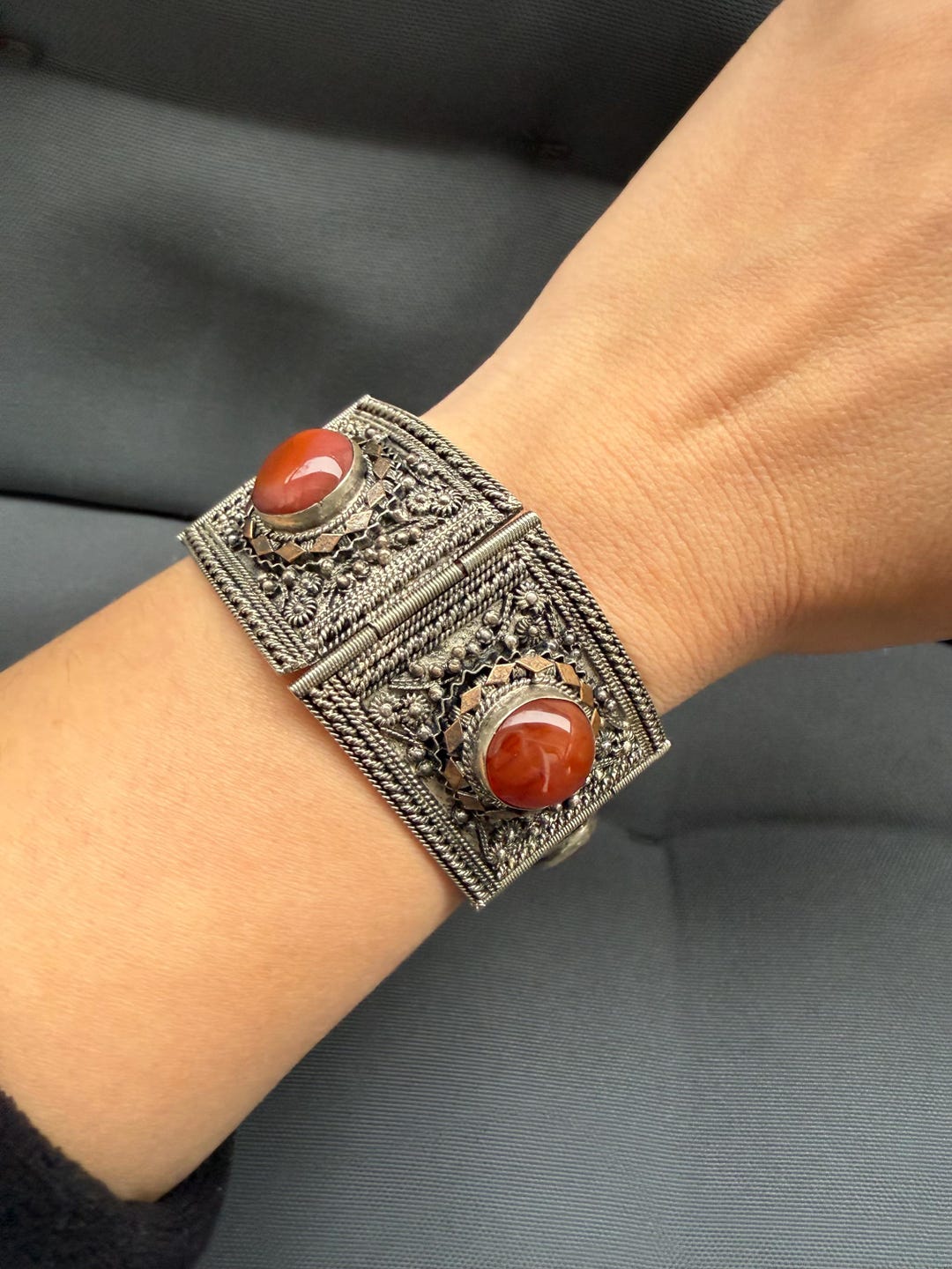 Vintage Chinese 900 Sterling Silver Bracelet With Carnelian, Weight 60 ...