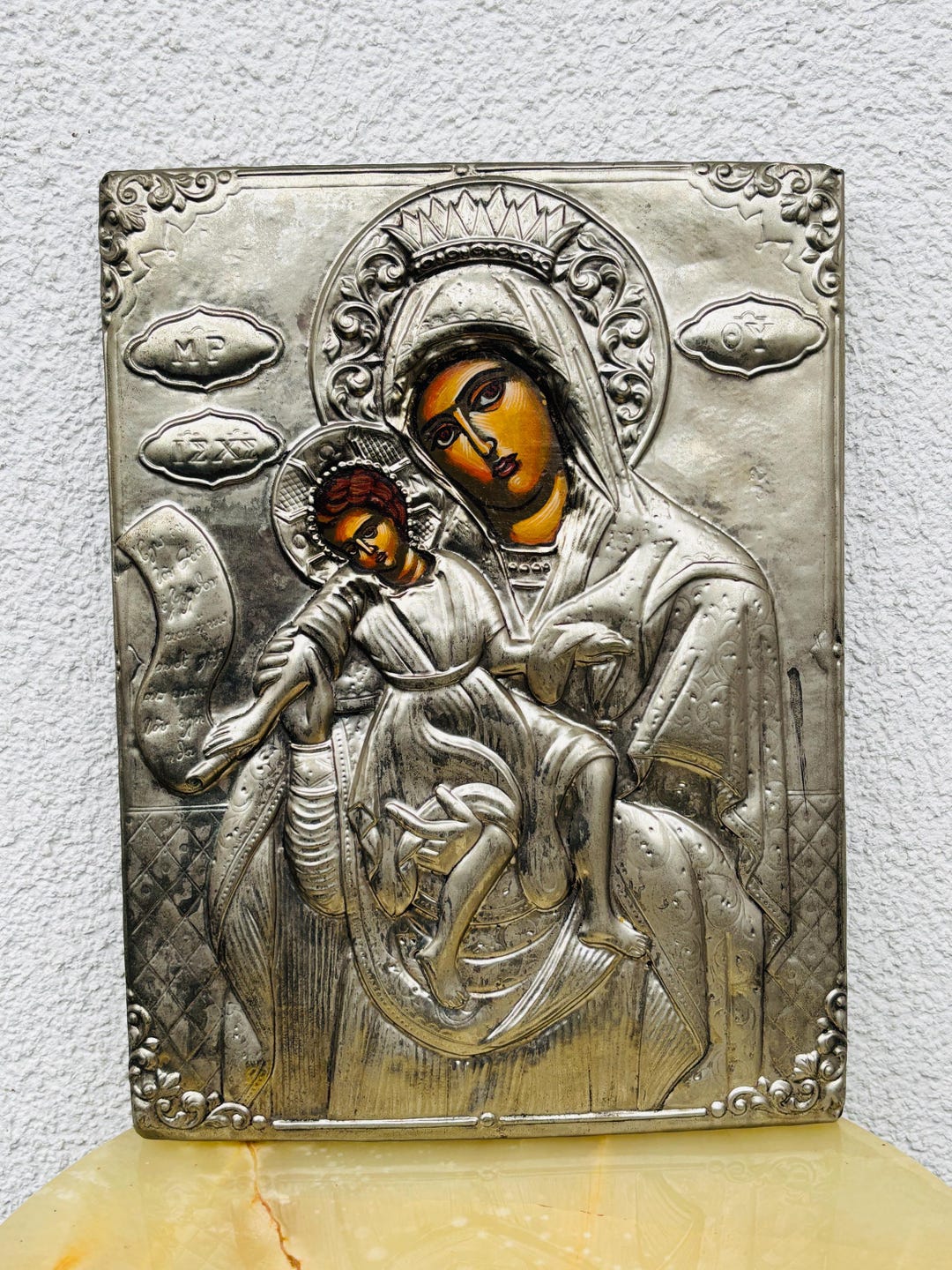 Antique Greek Icon, Virgin Mary and Christ Child, Metal Embossed - Etsy