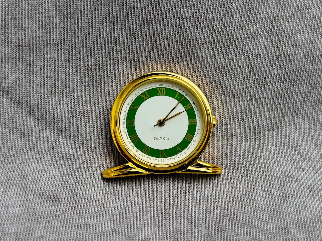 Vintage Quartz Pocket Watch, Gold Tone, Green Roman Numerals, Travel ...