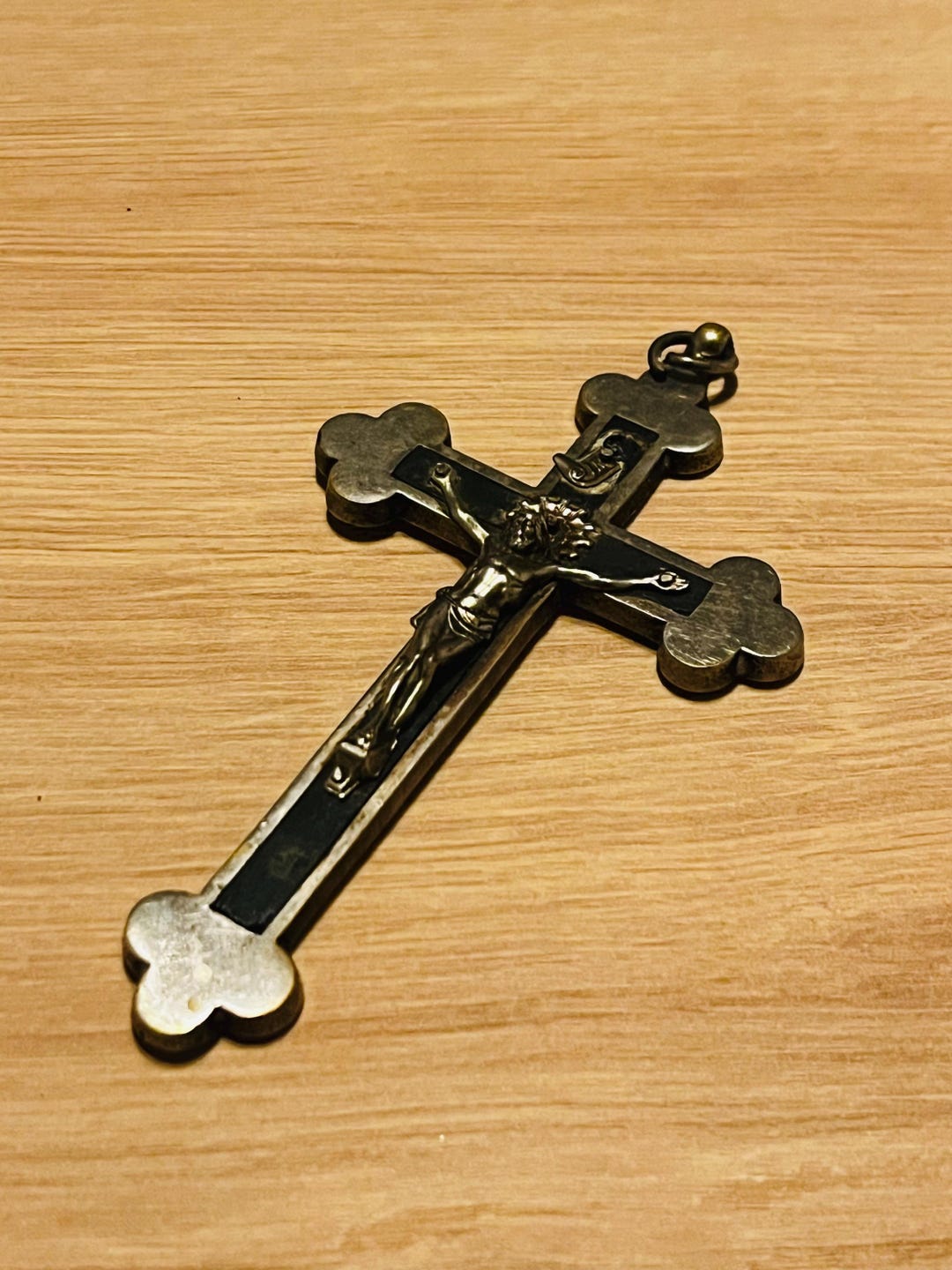 Antique Catholic Crucifix With Black Cross , Metal, Germany 1950 - 1955 ...