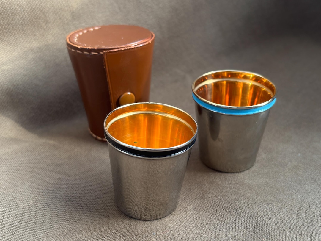 Vintage German Nesting Stirrup Cups Set – 2 Gilt-lined Metal Shot ...
