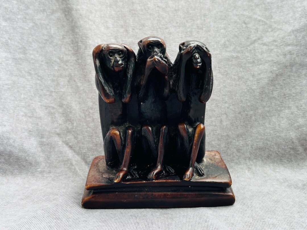 Three Wise Monkeys Figurine, See No Evil Statue, Good Luck Symbol - Etsy