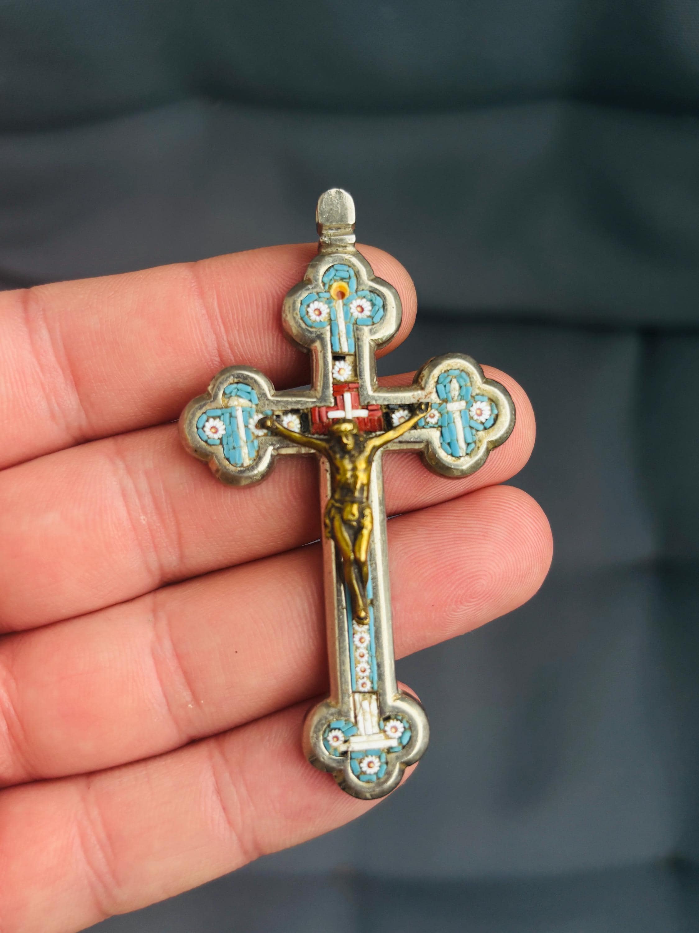 Antique Victorian Micro Mosaic Cross Pendant 1880-1900 Vintage ...