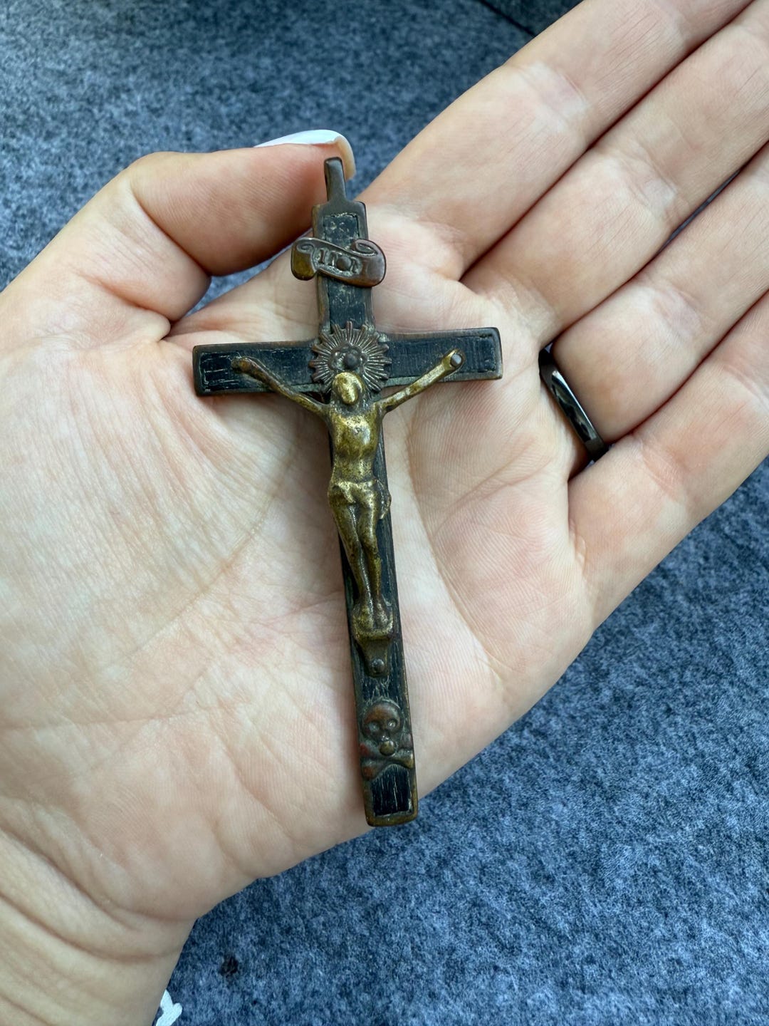 LARGE Antique Crucifix Ebony & Bronze Skull and Bones 1900 - Etsy