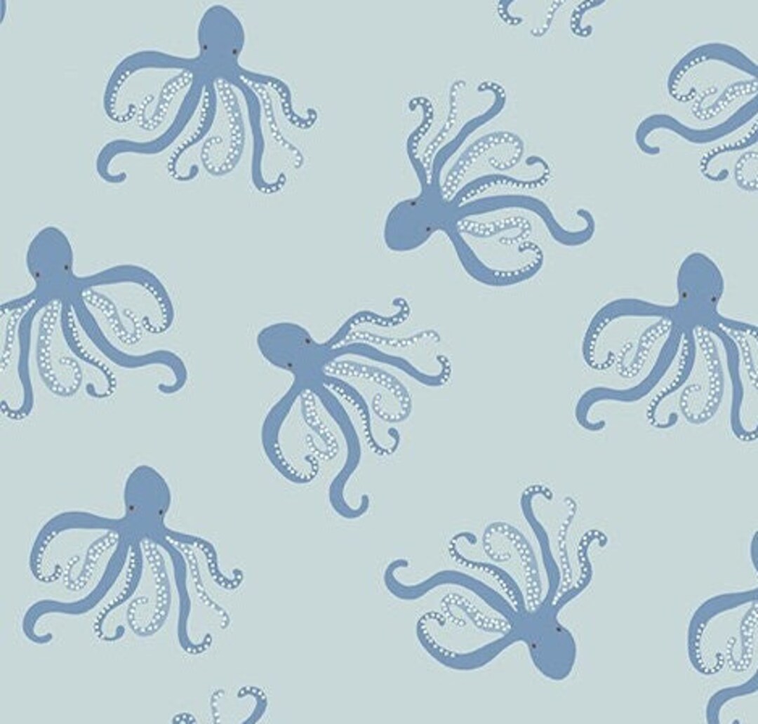 LAMINATED Cotton Fabric, Coated Cotton Octopus Ocean Seas Riley Blake ...