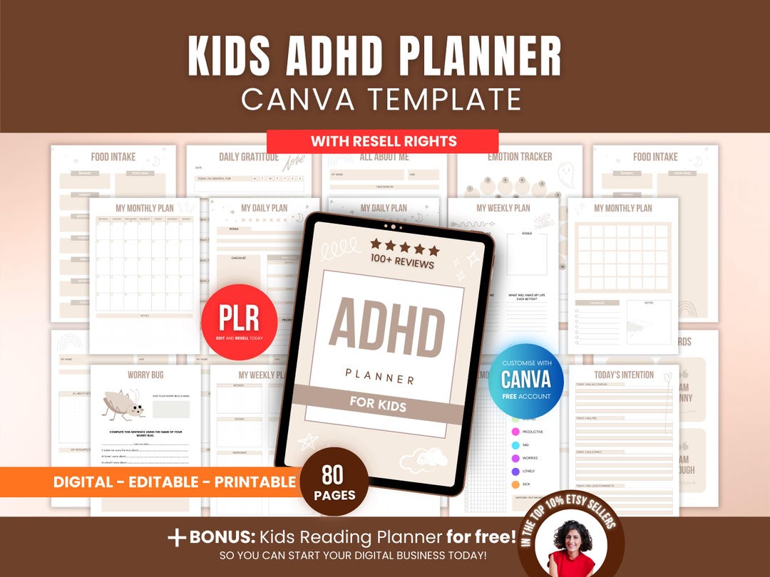 Kids ADHD Planner Canva Template PLR, Editable Printable ADHD Planner ...