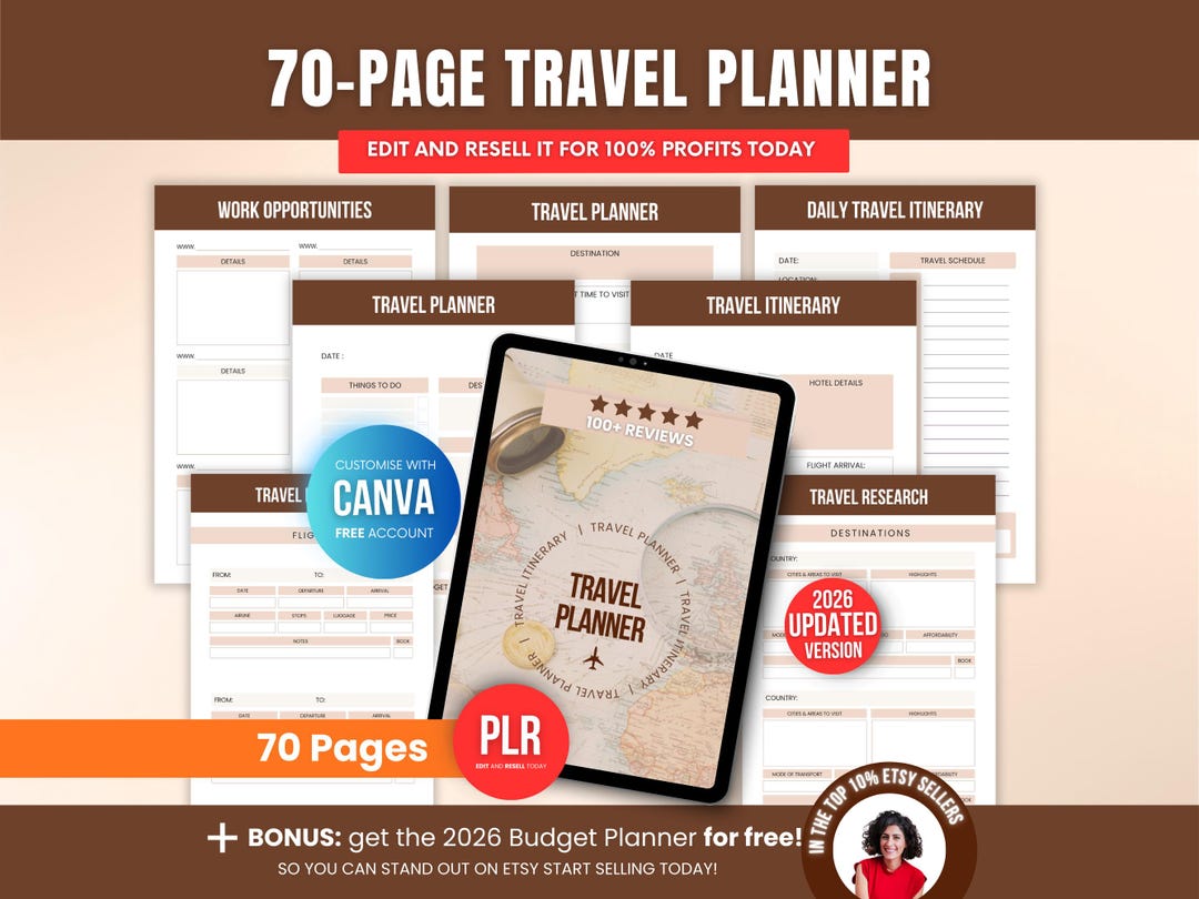70-page Travel Planner Printable Canva Template With PLR Resell Rights ...