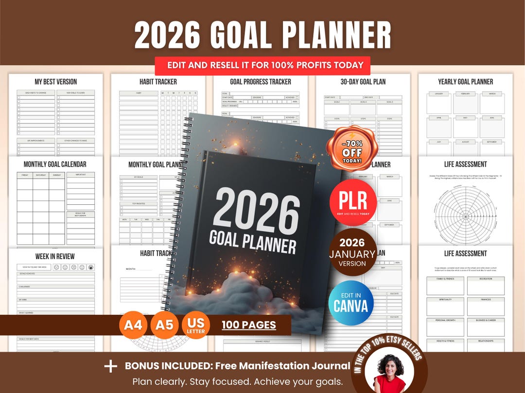 2026 Goal Planner Printable, Daily Weekly Monthly Goal-setting System ...