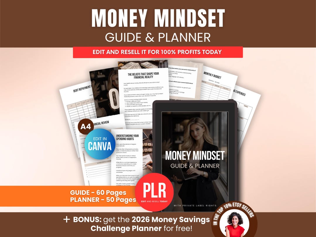 Money Mindset Guide & Planner With PLR, Wealth Mindset Workbook Bundle ...