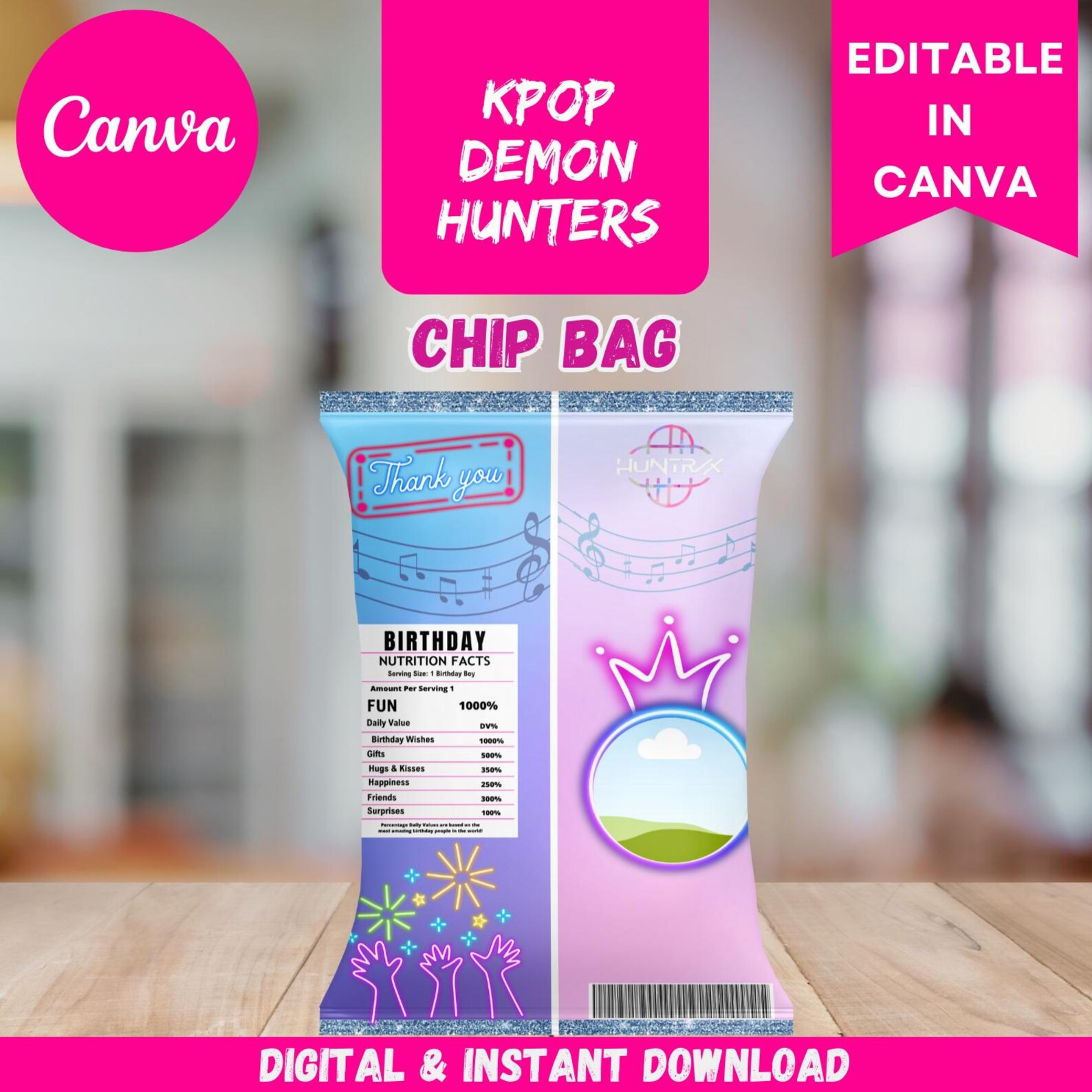 Kpop Demon Hunters Chip Bag Template, Editable Snack Wrapper (digital ...
