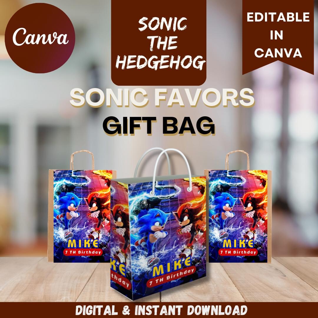 Sonic Hedgehog Birthday Gift Bag Label: Editable Canva Template ...