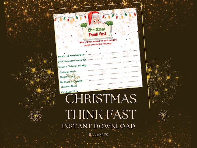 Printable Christmas Think Fast Game, for Kids & Adults Easy Instant ...