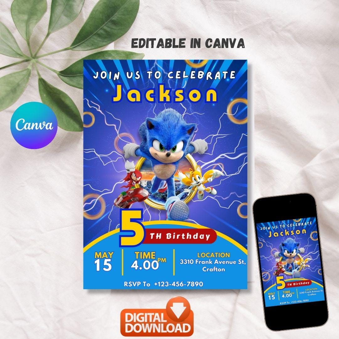 Sonic Hedgehog Editable Birthday Invitation | Hedgehog Party Invitation ...