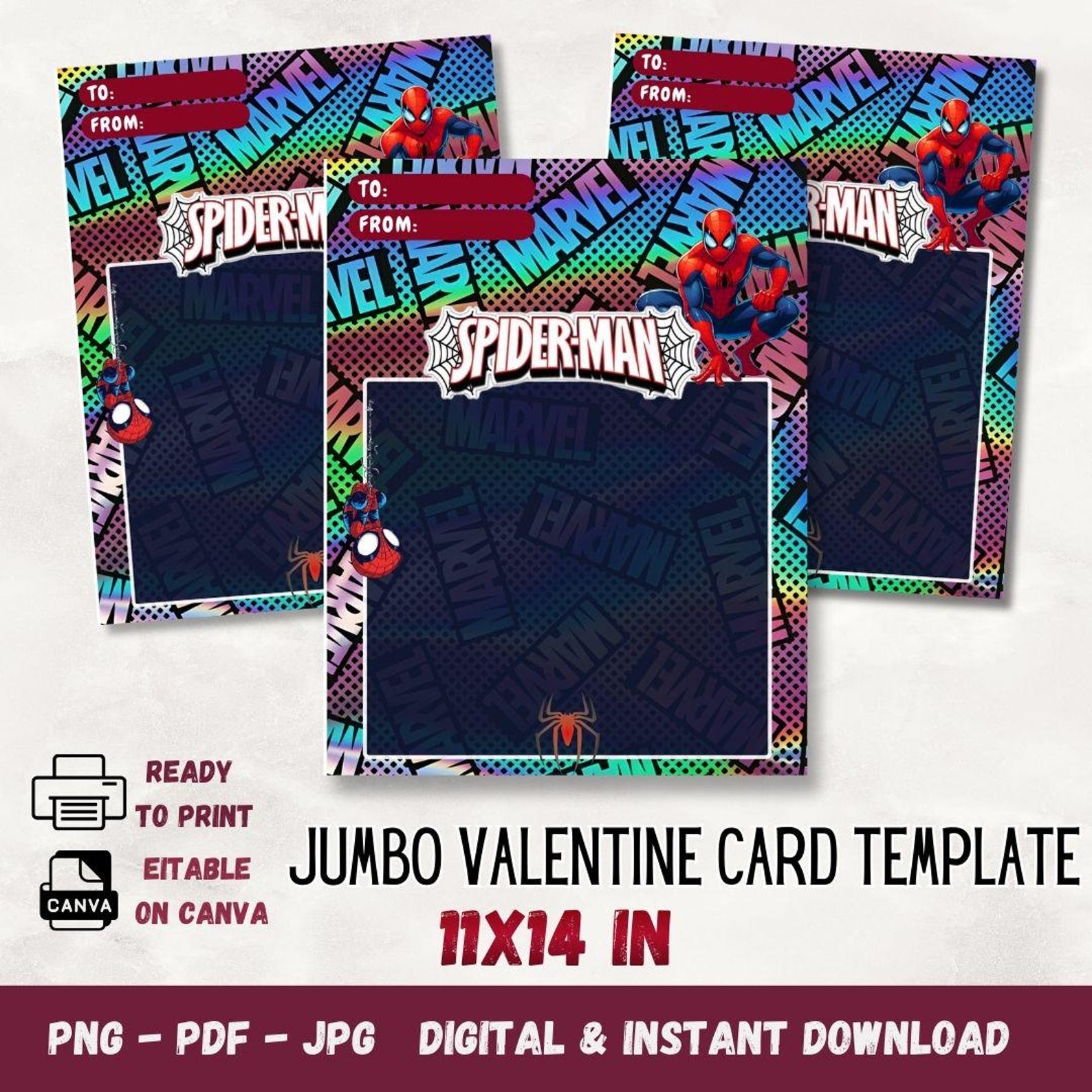 Spiderman Valentine Jumbo Card Template, Canva Editable (print Ready ...