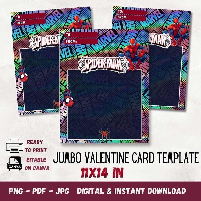 Spiderman Valentine Jumbo Card Template, Canva Editable (print Ready ...