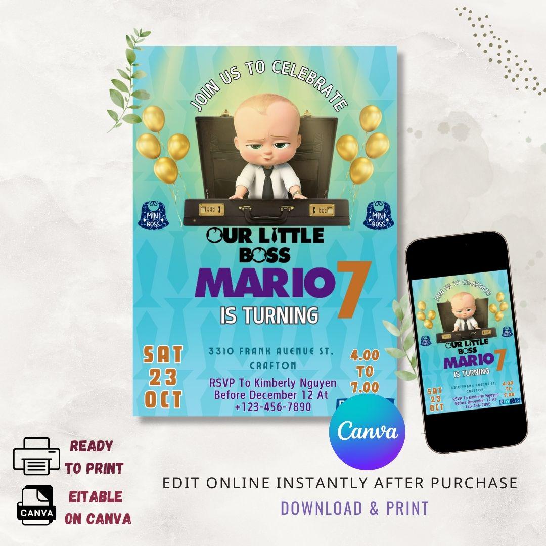 Editable Baby Boss Boy Birthday Invitation | Boss Baby Party Invitation ...