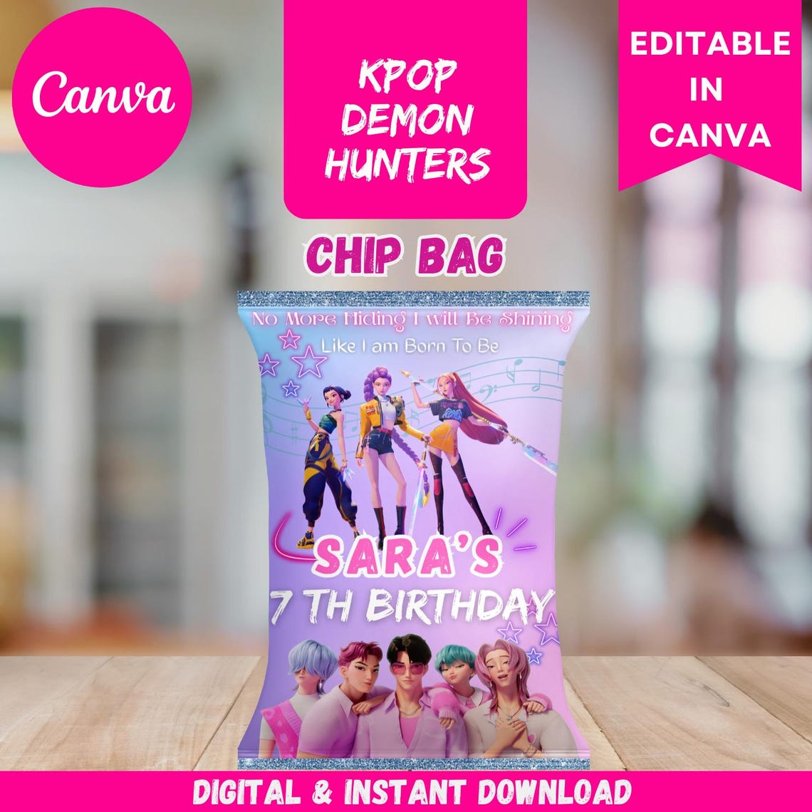 Kpop Demon Hunters Chip Bag Template, Editable Snack Wrapper (digital ...