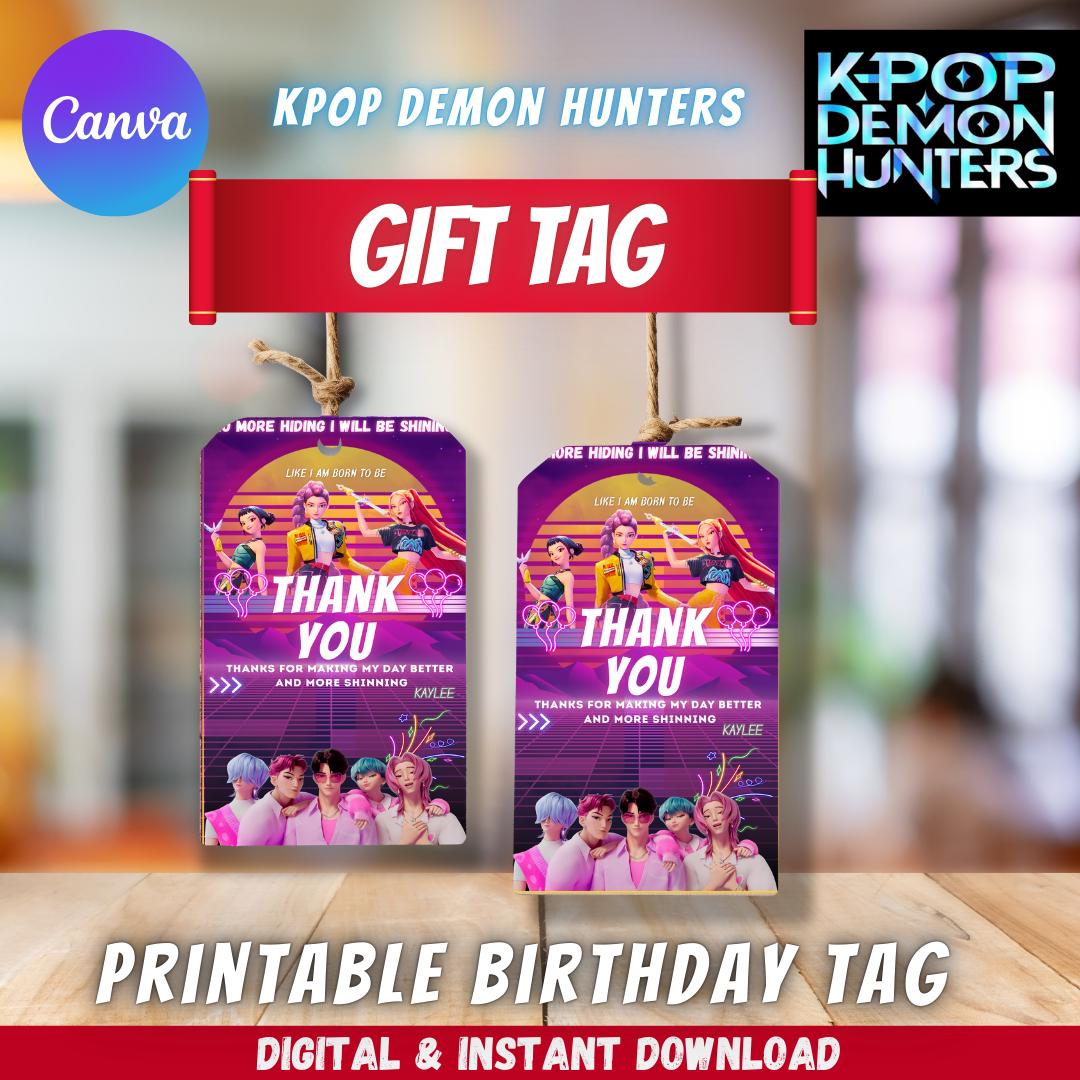 Kpop Demon Hunter Thank You Tags, Custom Birthday Party Favors (digital ...