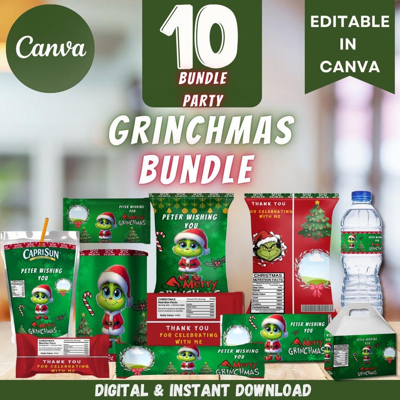 Grinchmas Snack Box Templates, Christmas Bundle (editable Canva) - Etsy