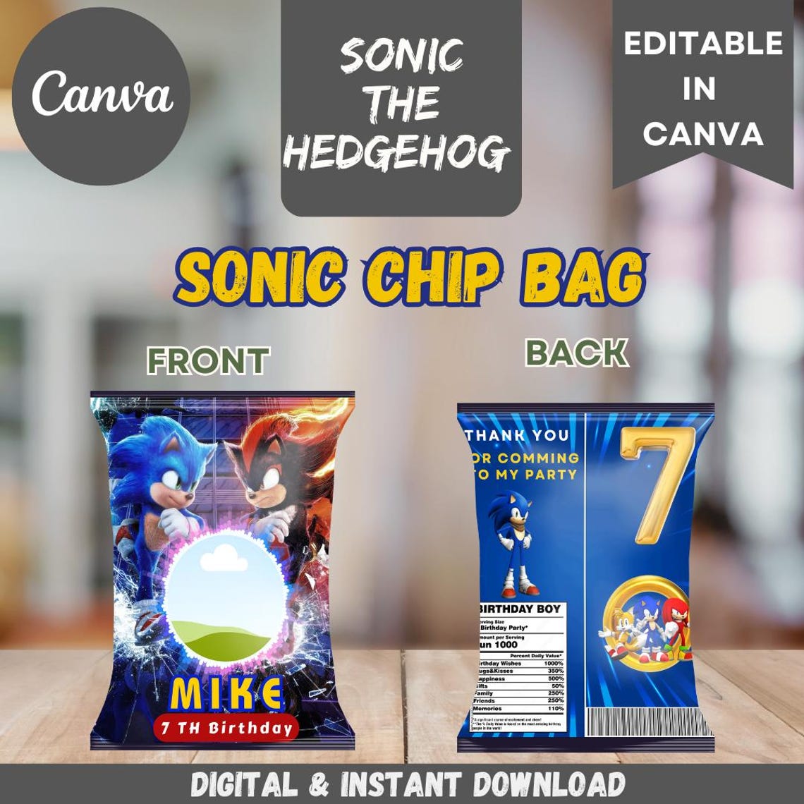 Sonic the Hedgehog Chip Bag Template | Sonic 3 the Hedgehog | Sonic ...