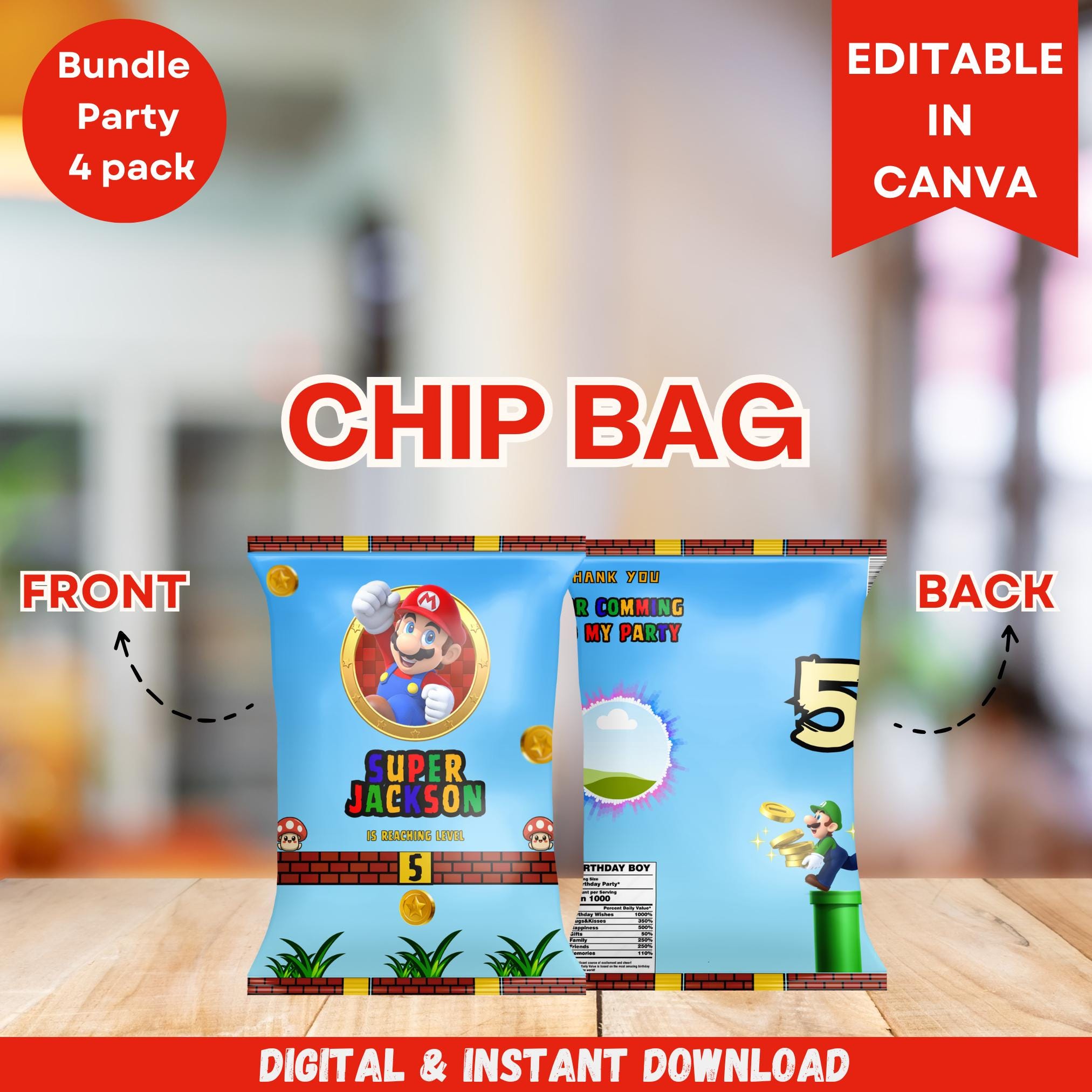 Super Mario Birthday Bundle/mario Chip Bag/mario Water Bottle Label ...