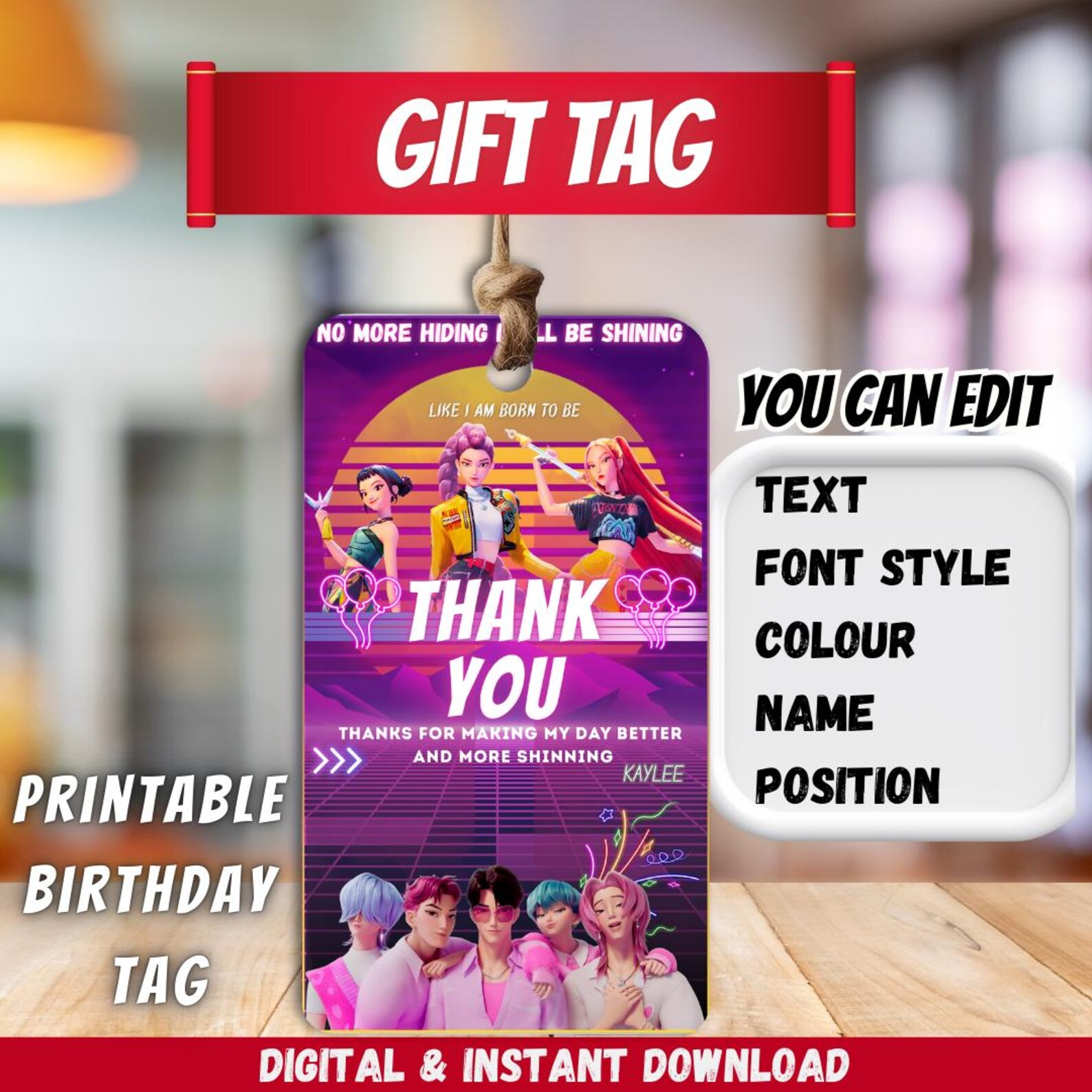 Kpop Demon Hunter Thank You Tags, Custom Birthday Party Favors (digital ...