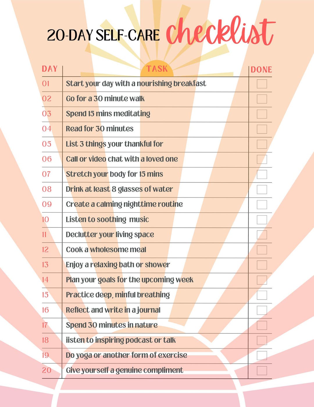 Printable Self-care Planner – Build Healthy Habits in 20 Days - Etsy