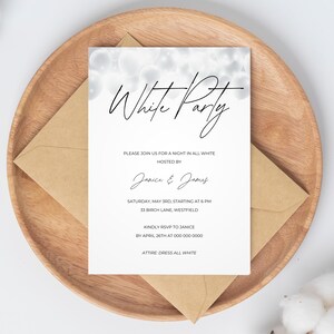 White Party Invitation Template, Editable All White Theme Party ...
