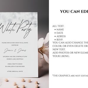 White Party Invitation Template, Editable All White Theme Party ...