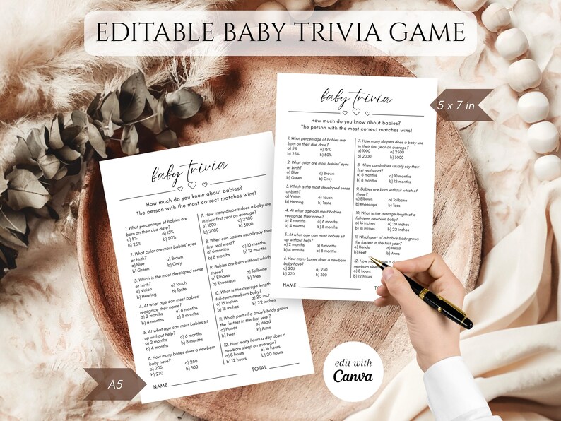 Editable Baby Trivia Game – Printable Baby Shower Activity, Canva ...