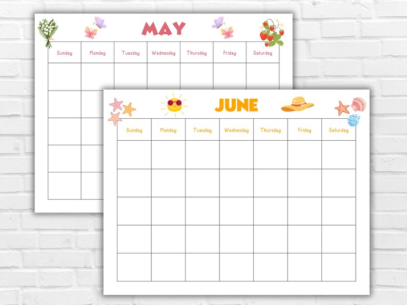 Printable Calendar for Kids, Undated Monthly Planner for Kids, Cute ...