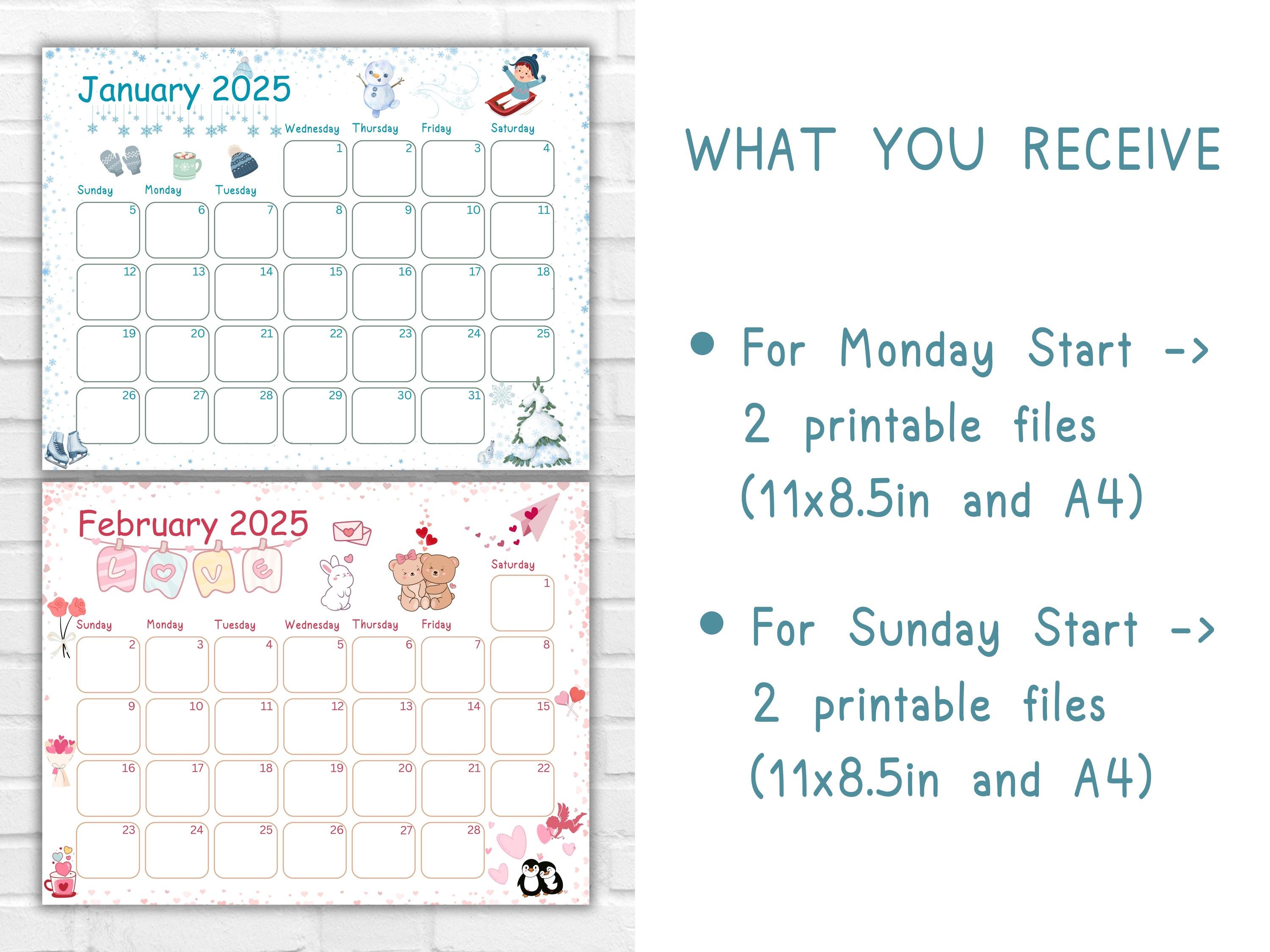 2025 Printable Kids Calendar – Cute Monthly Planner for Kids, Editable ...