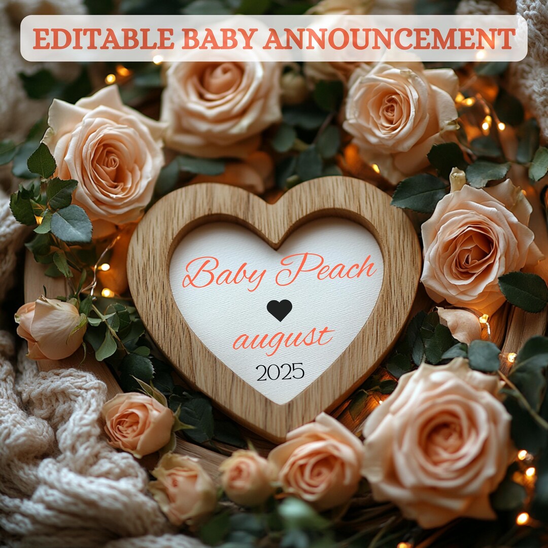 Editable Animated Baby Announcement Template, Digital Peach Roses Birth ...